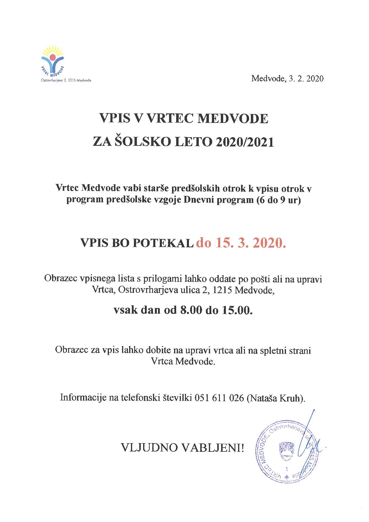 VPIS V VRTEC 2020/2021 in PREMESTITEV – Vrtec Medvode VPIS V VRTEC 2020/2021 in PREMESTITEV – Vrtec Medvode