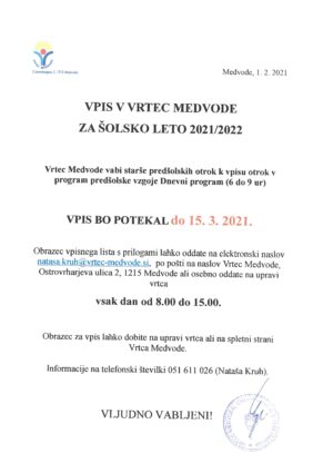 VPIS V VRTEC 2021/2022 – Vrtec Medvode